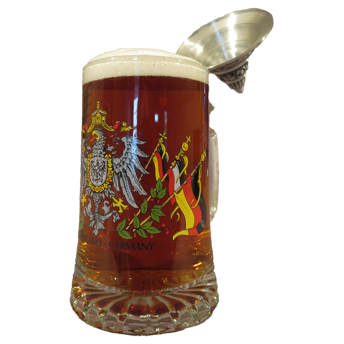 German Glass Beer Mug with Eagle & Lid .4L – Fehrenbach Black Forest ...