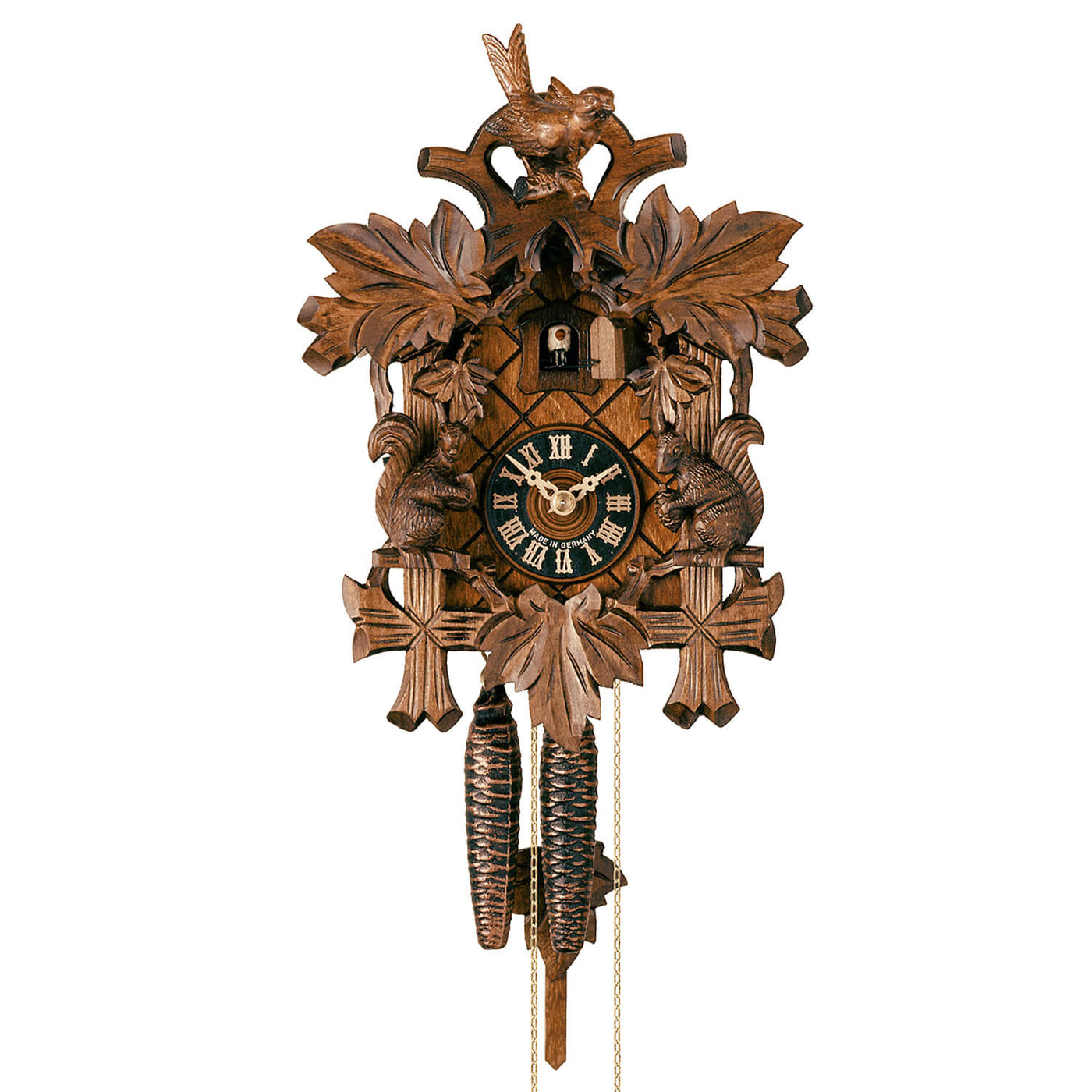 Traditional Black Forest Cuckoo Clock with Squirrels & Cuckoo Bird