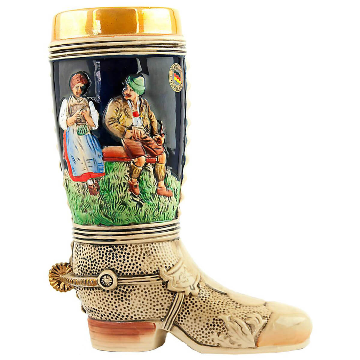 German Beer Stein - Beer Boot in Ivory & Cobalt 1L – Fehrenbach Black ...