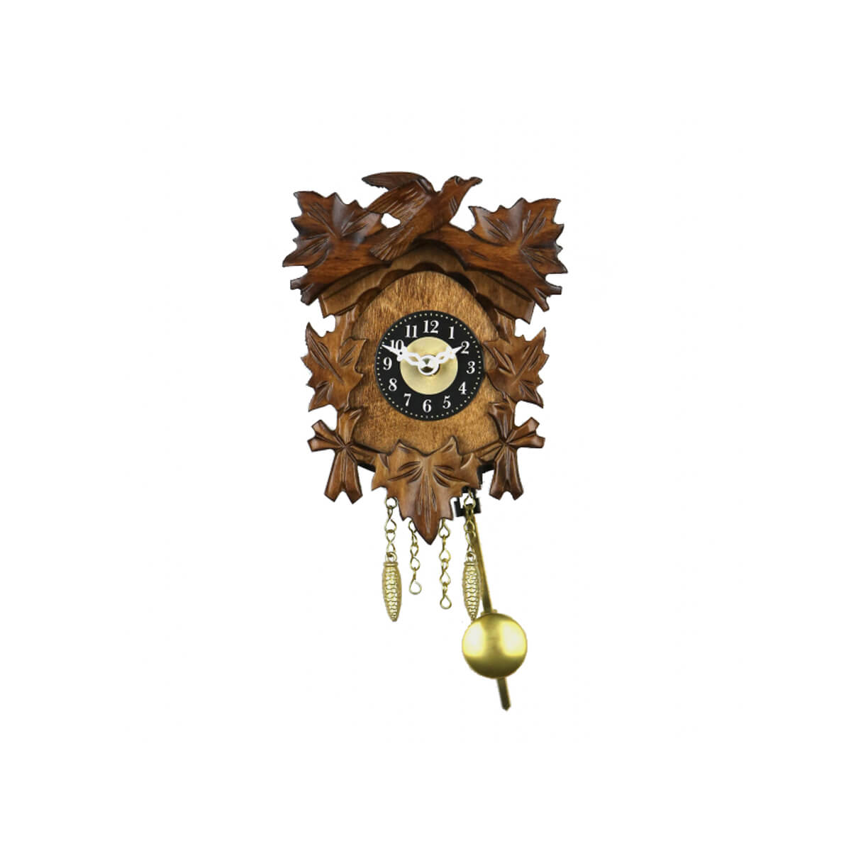 Engstler Mini Quartz Cuckoo Clock with Bird, Leaves & Brass Pendulum